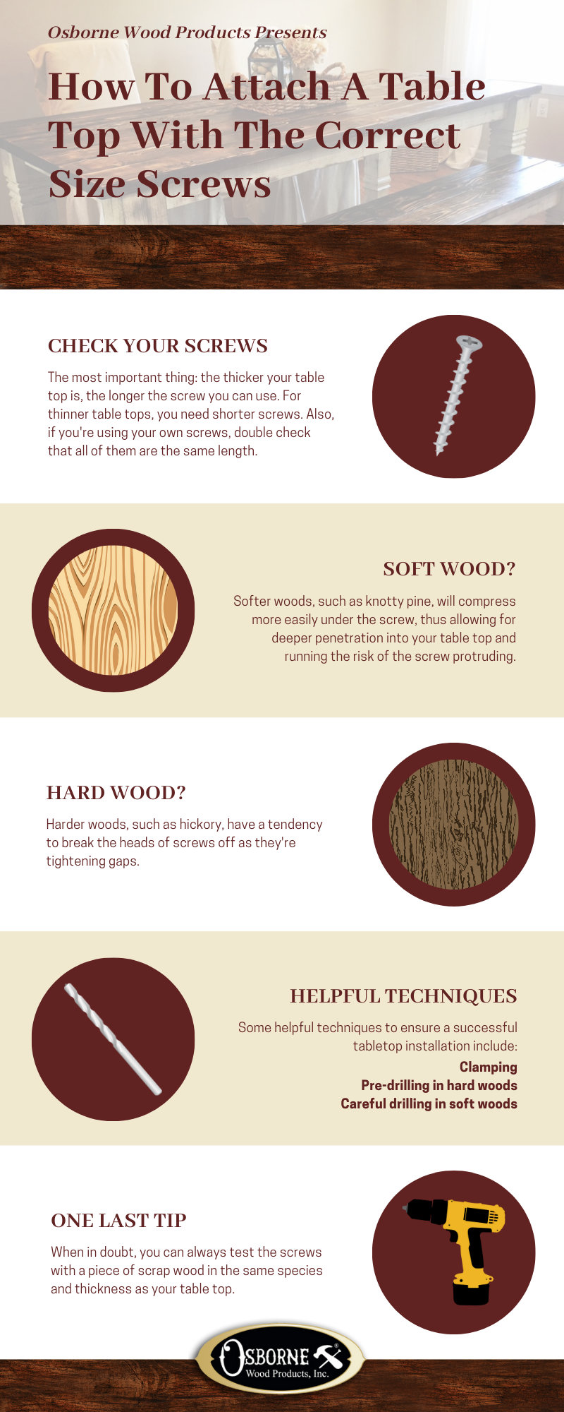 Osborne Wood | How to Attach a Table Top with the Correct Size Screws