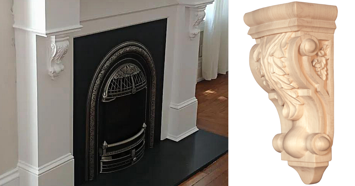 Osborne Wood | Low-Profile Carved Corbels Add Elegance to Mantel